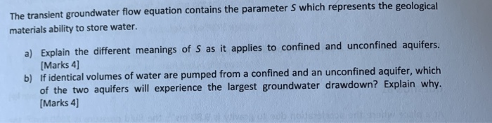 Solved The transient groundwater flow equation contains the | Chegg.com