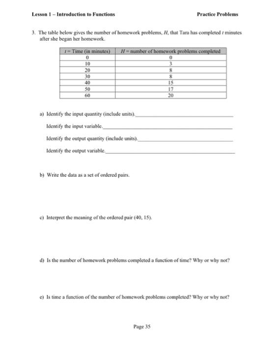 Solved Lesson 1 - Introduction to Functions Practice | Chegg.com