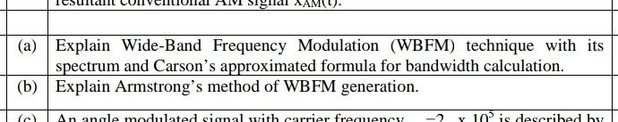 Solved (a) Explain Wide-Band Frequency Modulation (WBFM) | Chegg.com