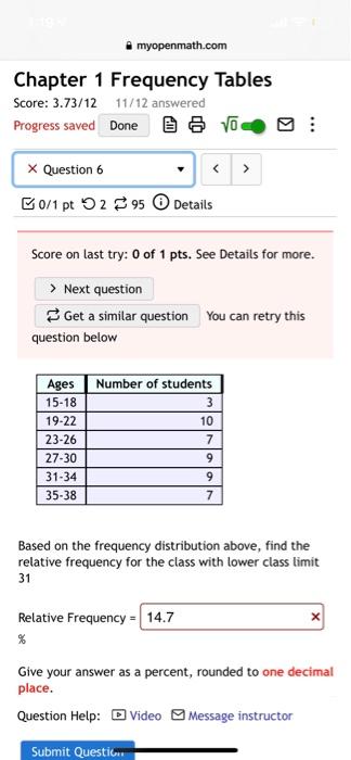 Solved 20 myopenmath.com Progress saved Done 6 vo Question | Chegg.com