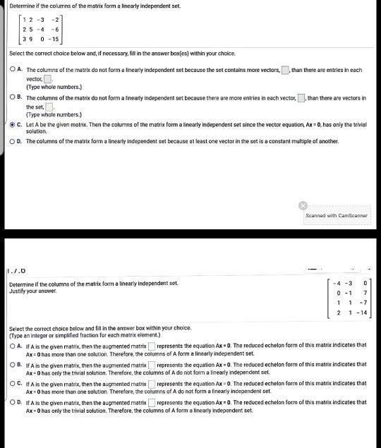 Solved Determine if the columns of the matrix form a | Chegg.com