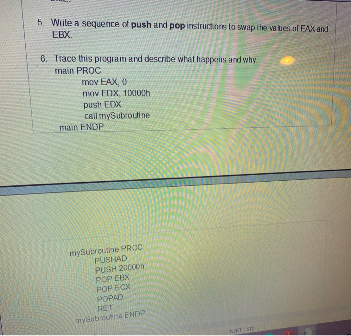 Solved 5. Write a sequence of push and pop instructions to | Chegg.com