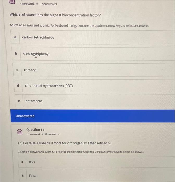 Solved Homework " Unanswered Which substance has the highest | Chegg.com
