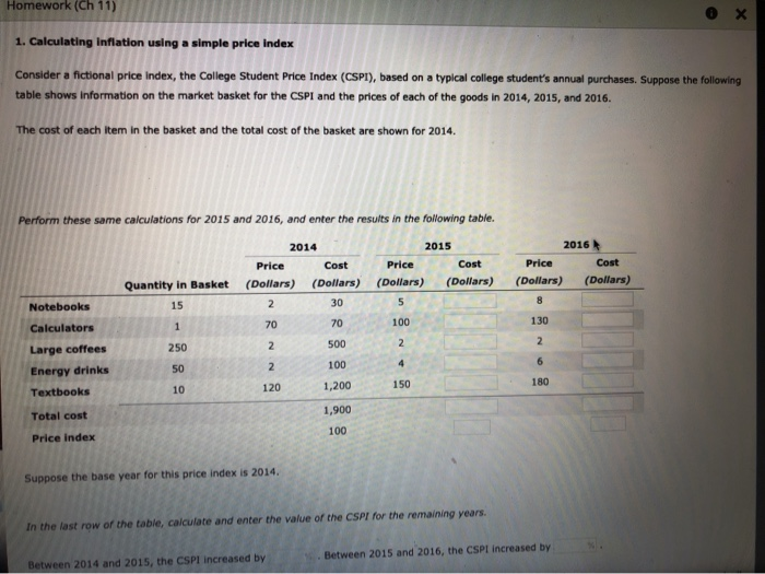Homework (Ch 11) 1. Calculating Inflation using a | Chegg.com