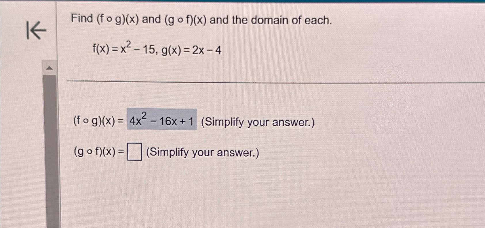 Solved Find (f@g)(x) ﻿and (g@f)(x) ﻿and the domain of | Chegg.com