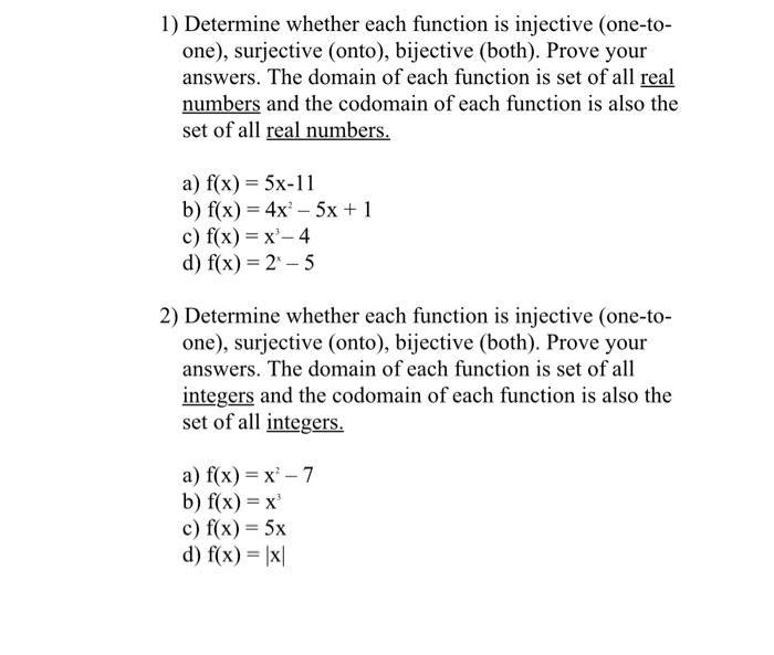 Solved 1) Determine whether each function is injective | Chegg.com