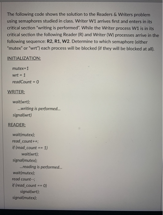 Solved The following code shows the solution to the Readers | Chegg.com