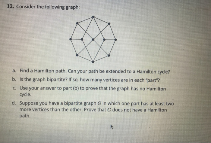 Solved 12. Consider the following graph: a. Find a Hamilton | Chegg.com