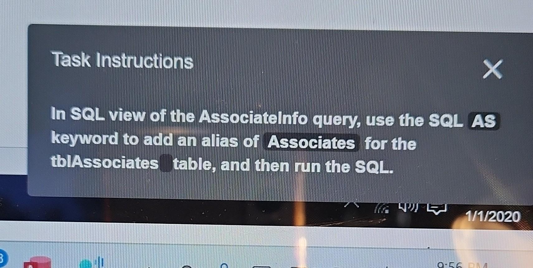 Solved Task Instructions In SQL view of the Associatelnfo | Chegg.com