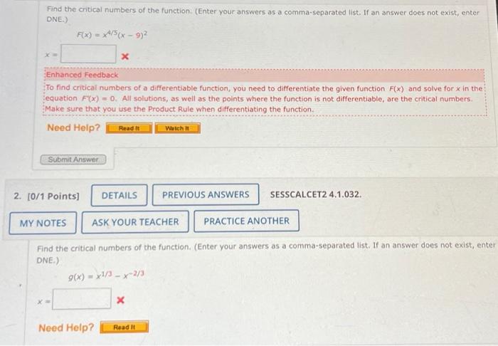 Solved F(x)=x4/5(x−9)2 Enhanced Feedback To find critical | Chegg.com