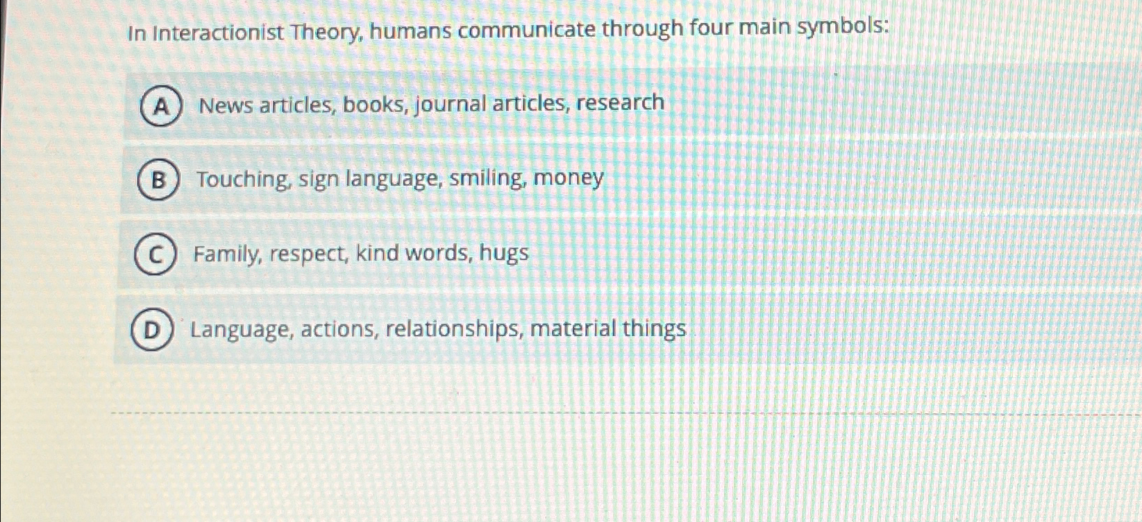 Solved In Interactionist Theory, humans communicate through | Chegg.com