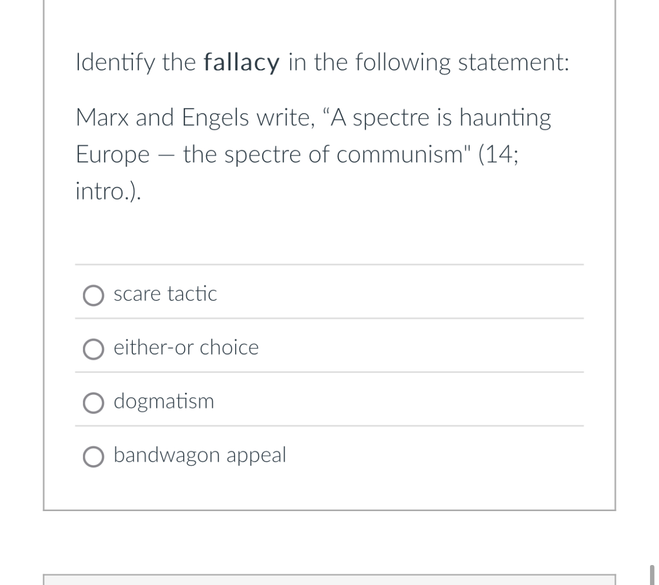 Solved Identify the fallacy in the following statement:Marx | Chegg.com