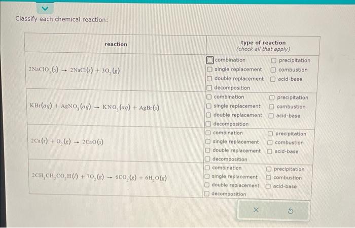 Solved Classify Each Chemical Reaction