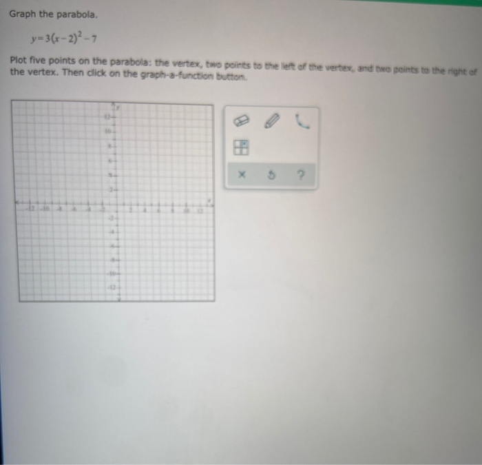 Solved Graph the parabola. y=3(x-2)²-7 Plot five points on | Chegg.com