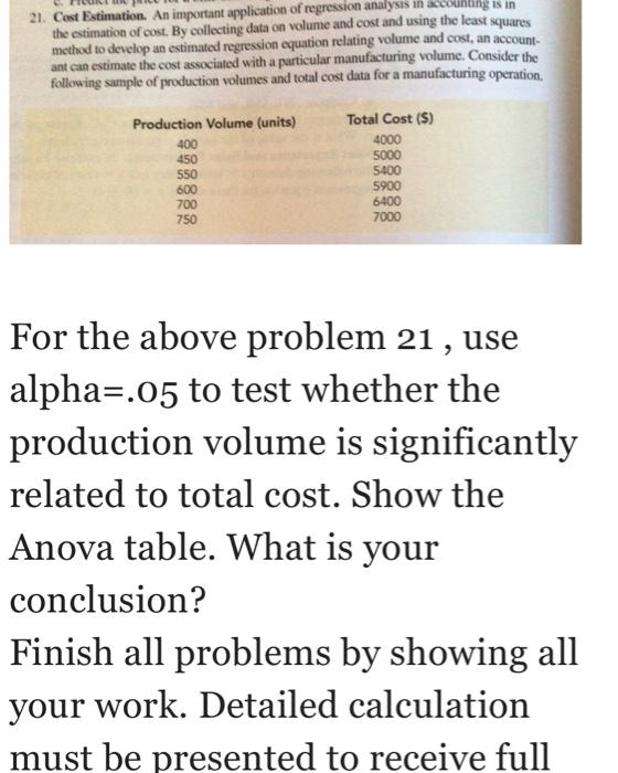 Solved For the above problem 21 , use alpha =.05 to test | Chegg.com