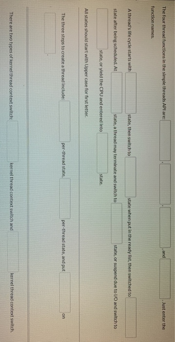 Solved The four thread functions in the simple threads API | Chegg.com