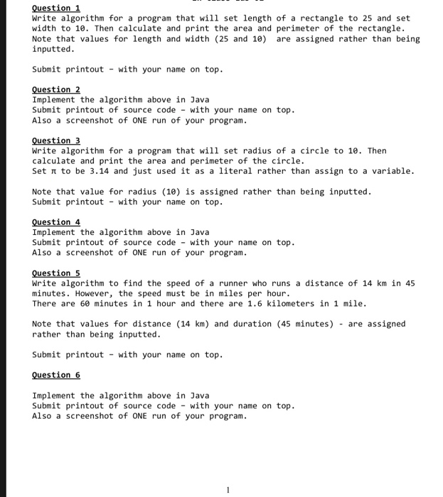 Solved Question 1 Write Algorithm For A Program That Will Chegg
