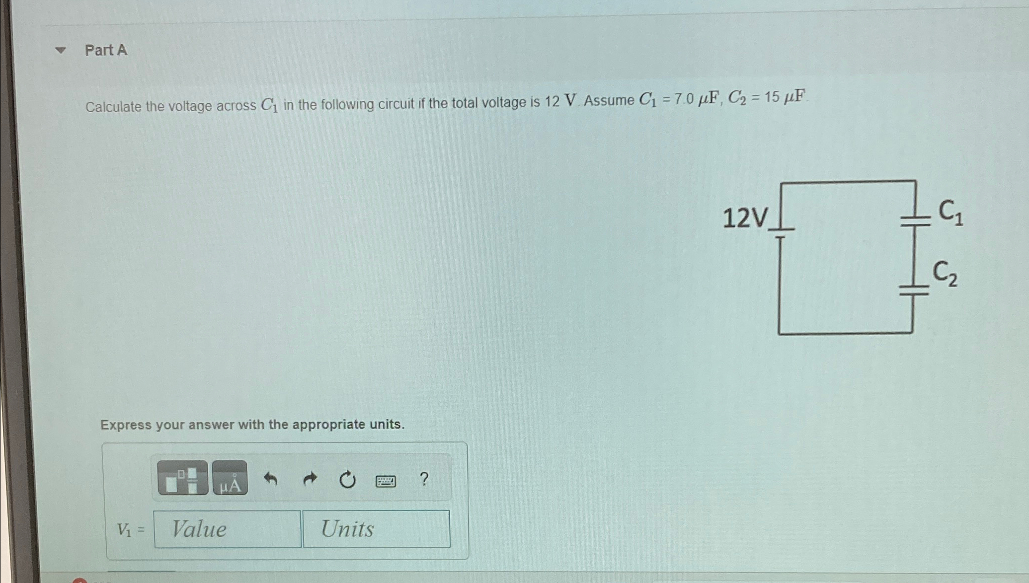 Solved Part ACalculate the voltage across C1 ﻿in the | Chegg.com