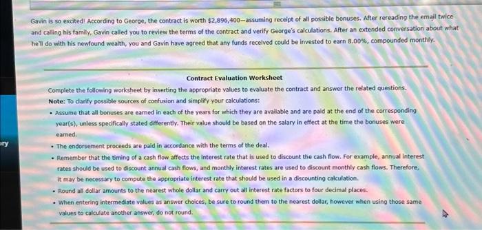 Gavin Goldenarm's Contract Evaluation Worksheetin | Chegg.com