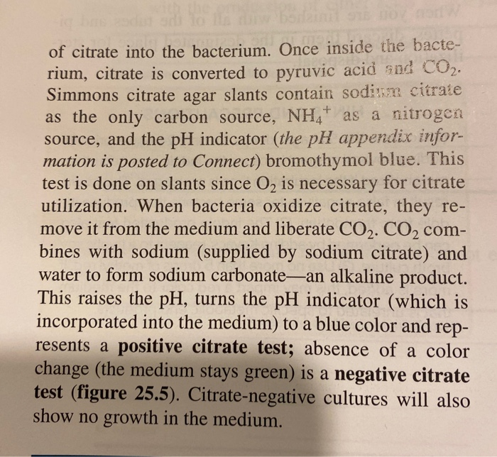 Solved Citrate Utilization Test The citrate utilization test | Chegg.com