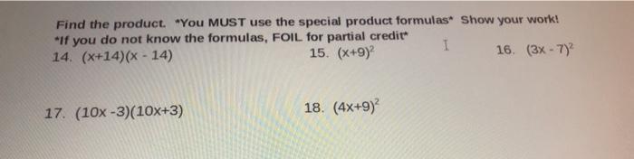 Solved Find the product. *You MUST use the special product | Chegg.com