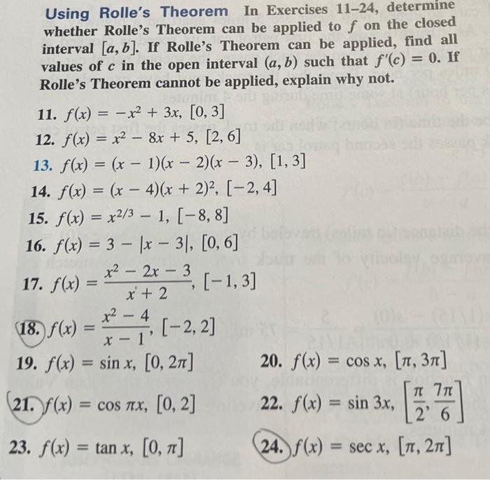 Solved Using Rolle's Theorem In Exercises 11-24, determine | Chegg.com