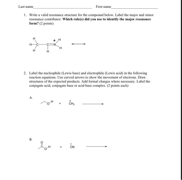 Solved 1. Write a valid resonance structure for the compound | Chegg.com