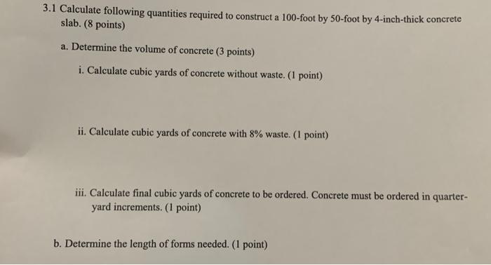 Solved 3.1 Calculate following quantities required to | Chegg.com