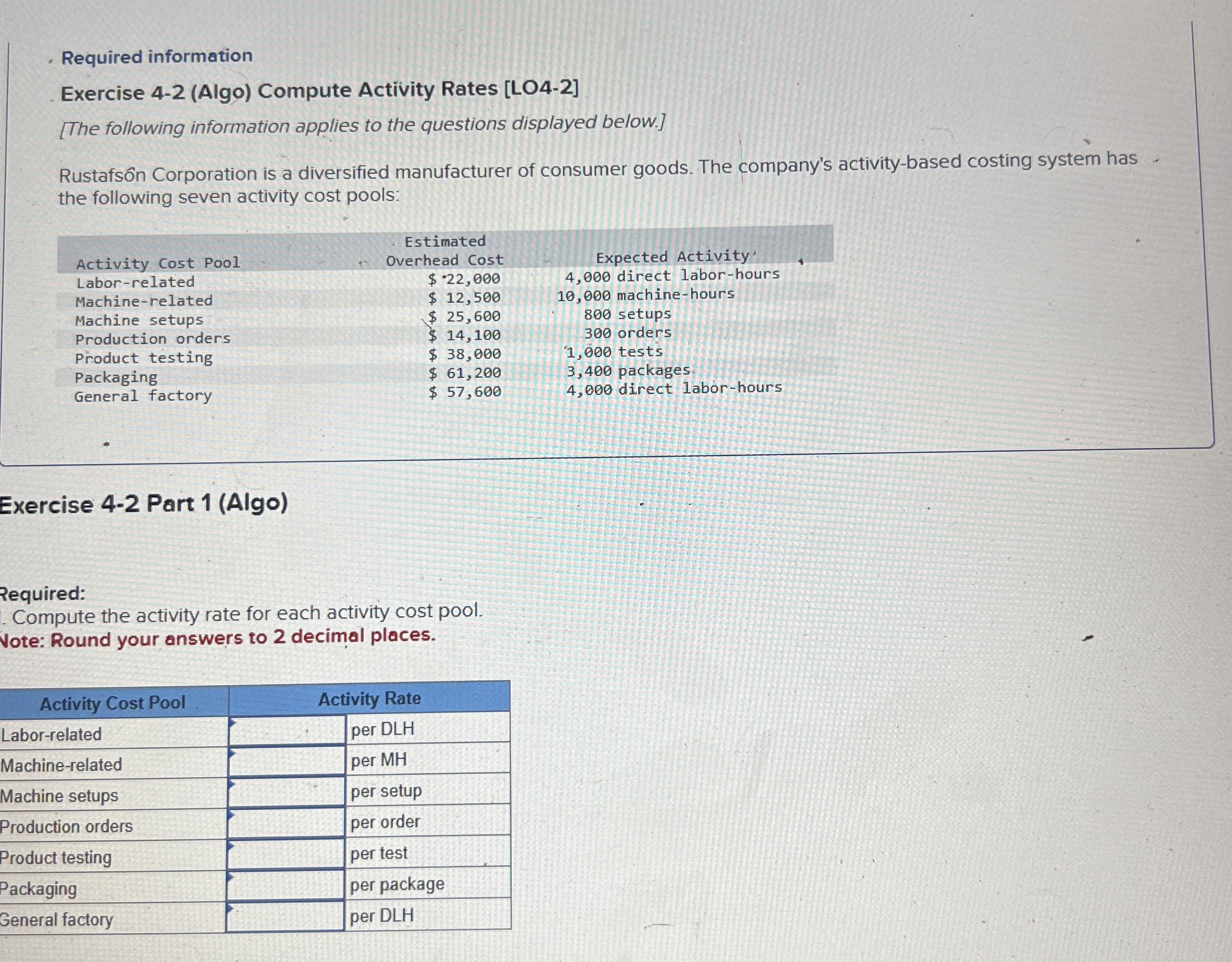 Solved How to solve Required informationExercise 4-2 (Algo) | Chegg.com
