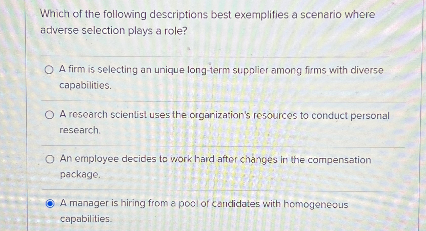 Solved Which of the following descriptions best exemplifies | Chegg.com