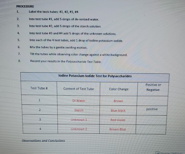 Solved PROCEDURE 1. Label the tests tubes: #1, #2, #3, #4 2. | Chegg.com