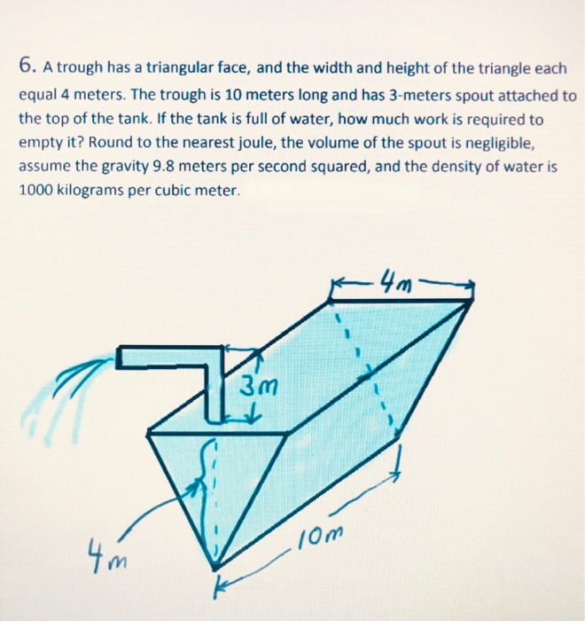 Solved 6. A trough has a triangular face, and the width and | Chegg.com