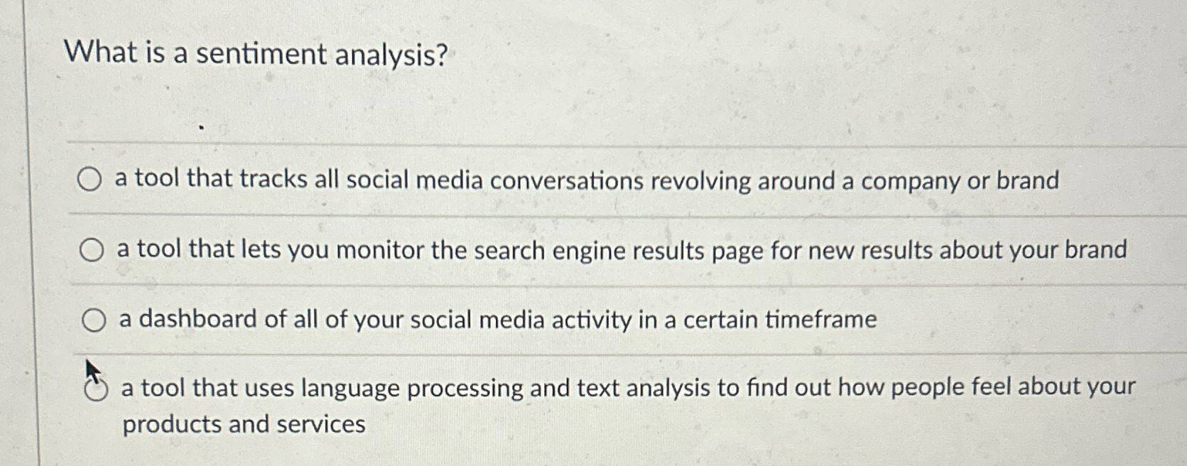 Solved What is a sentiment analysis?a tool that tracks all | Chegg.com