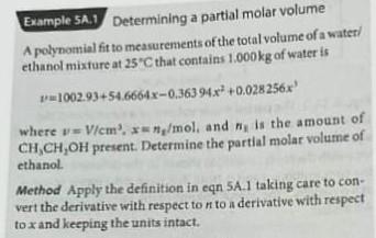 Solved Example SA. Determining a partial molar volume A | Chegg.com