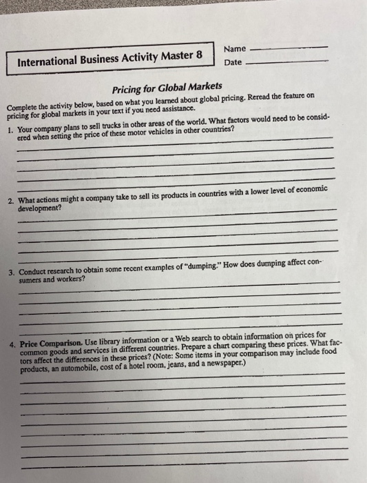 Solved Name International Business Activity Master 8 Date | Chegg.com