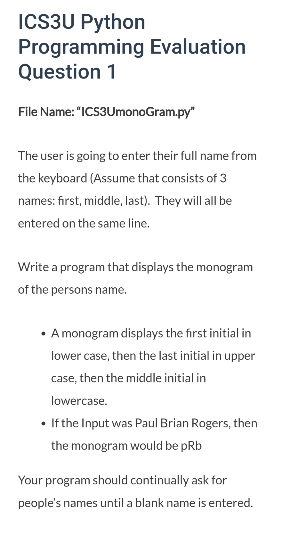 Solved ICS3U Python Programming Evaluation Question 1File | Chegg.com