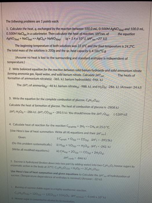 Solved The follwoing problems are 1 points each. 1. | Chegg.com