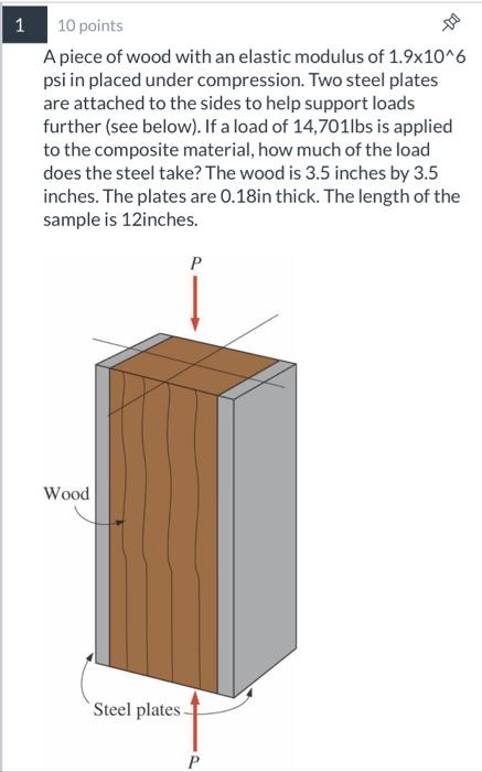 Solved 1 10 points A piece of wood with an elastic modulus | Chegg.com