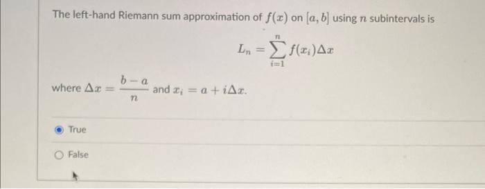 Solved The left-hand Riemann sum approximation of f(x) on | Chegg.com