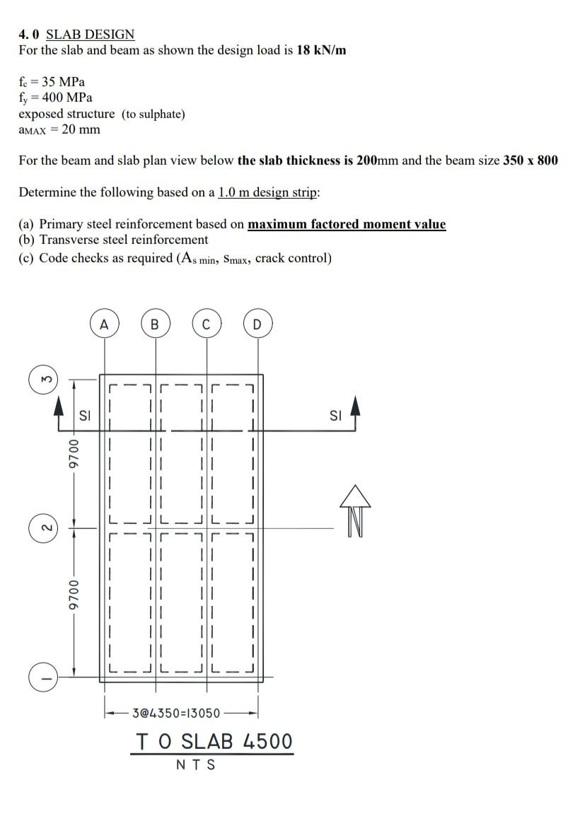 Solved 4.0 SLAB DESIGN For the slab and beam as shown the | Chegg.com