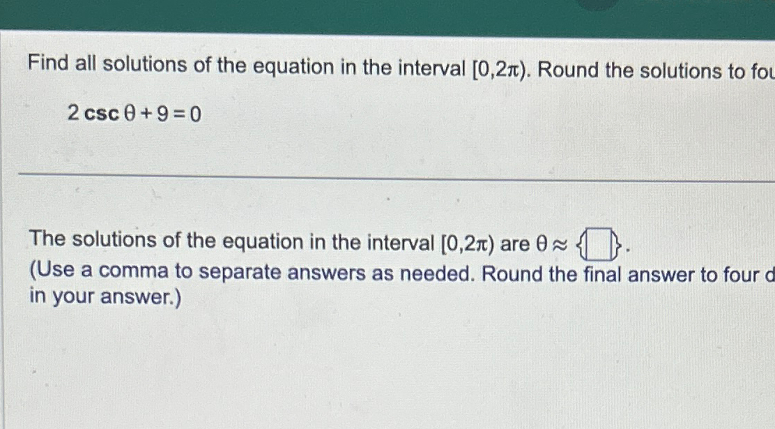 Solved Find all solutions of the equation in the interval | Chegg.com