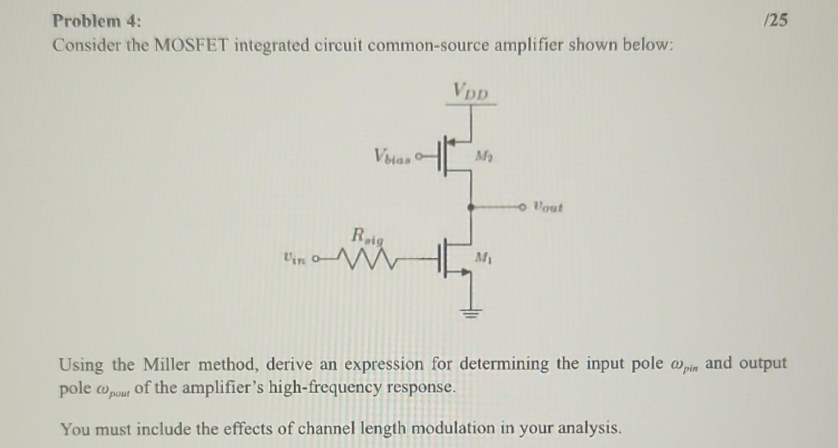 Problem 4: 125 Consider the MOSFET integrated circuit | Chegg.com