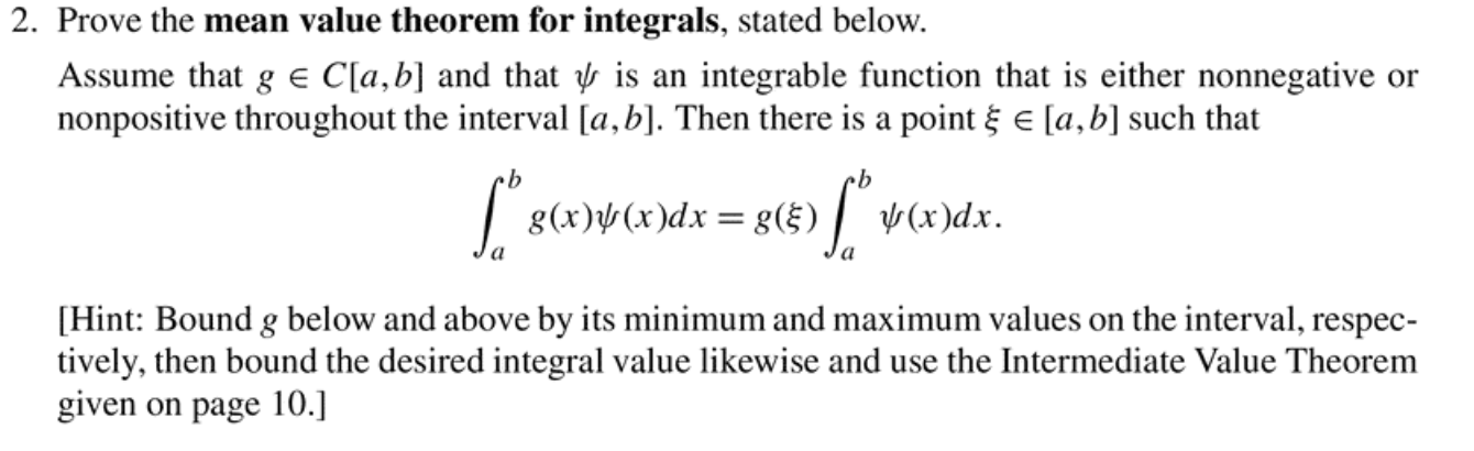 Solved Prove the mean value theorem for integrals, stated | Chegg.com