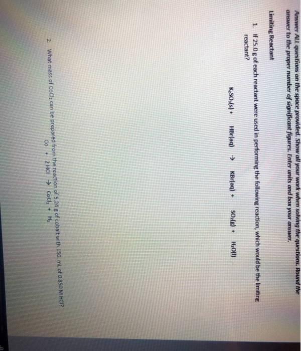 Solved limiting reactant | Chegg.com