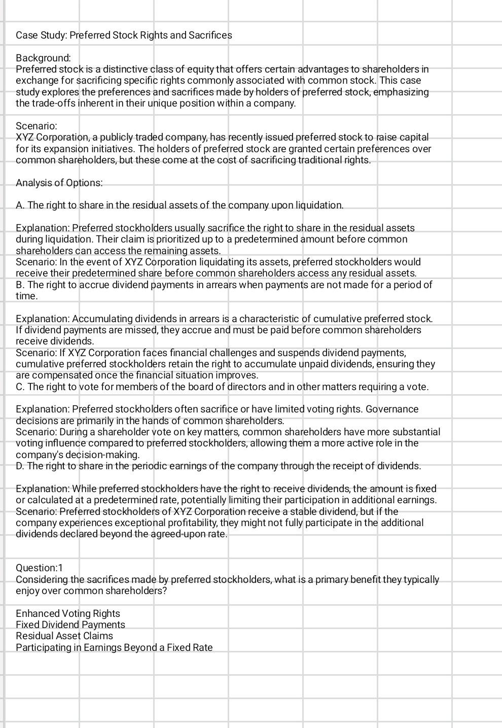 Solved Case Study: Preferred Stock Rights and Sacrifices | Chegg.com