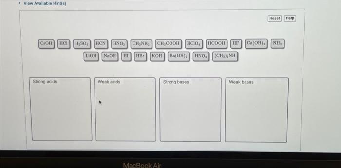 Solved View Available Hint(s) CSOH HCI H₂SO4 HCN HNO2 | Chegg.com