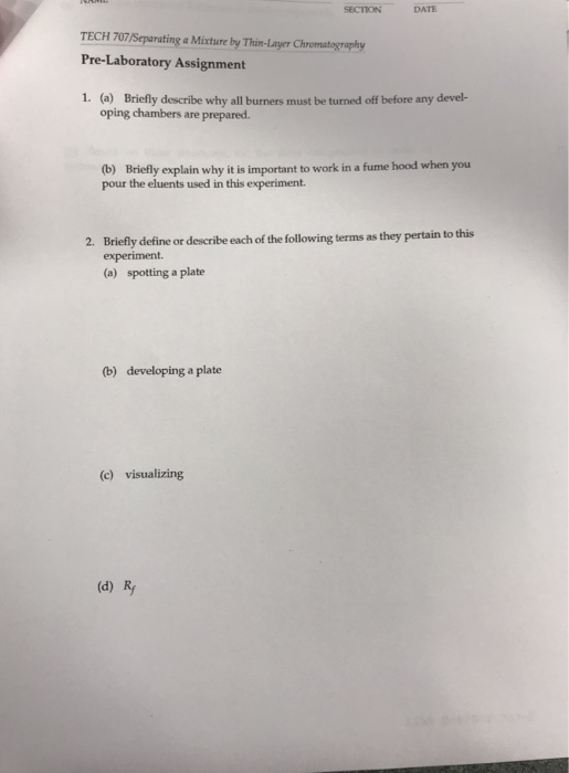 Solved SECTION DATE TECH 707/Separating a Mixture by | Chegg.com