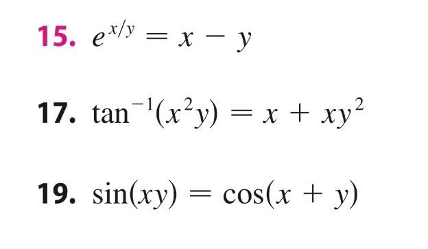 Solved ex/y=x−ytan−1(x2y)=x+xy2sin(xy)=cos(x+y) | Chegg.com