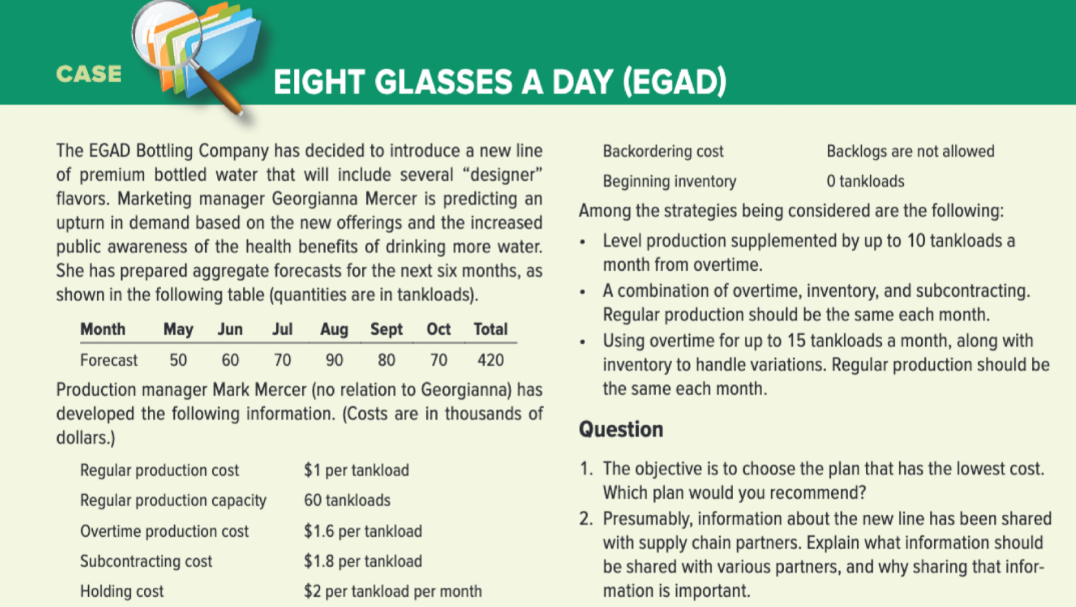 Solved CASEEIGHT GLASSES A DAY (EGAD)The EGAD Bottling | Chegg.com