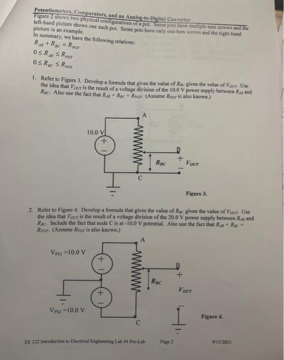 Solved Potentiometers, Comparators, and an Analog-to-Dipital | Chegg.com